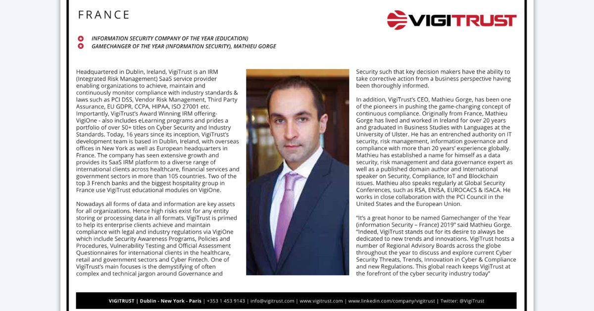 Two more Awards for FICC President, Mathieu Gorge, and his company, Vigitrust | FRENCH IRELAND ...